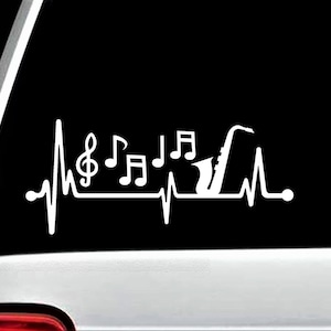 Sax Saxophone Musical Notes Heartbeat Lifeline Decal Sticker for Car ...