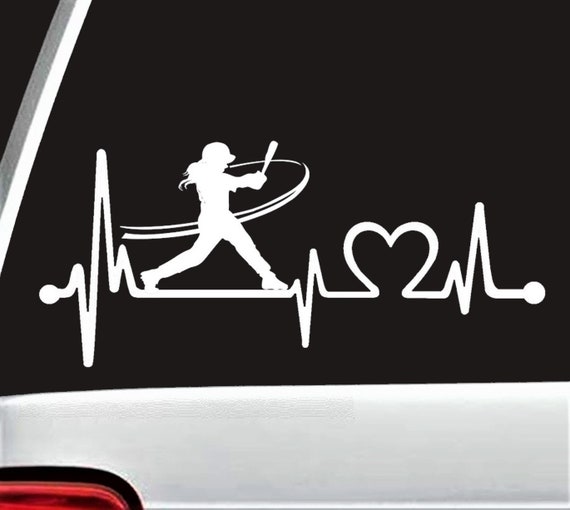 Softball Girl Batter Batting Heartbeat Lifeline Decal Sticker Etsy