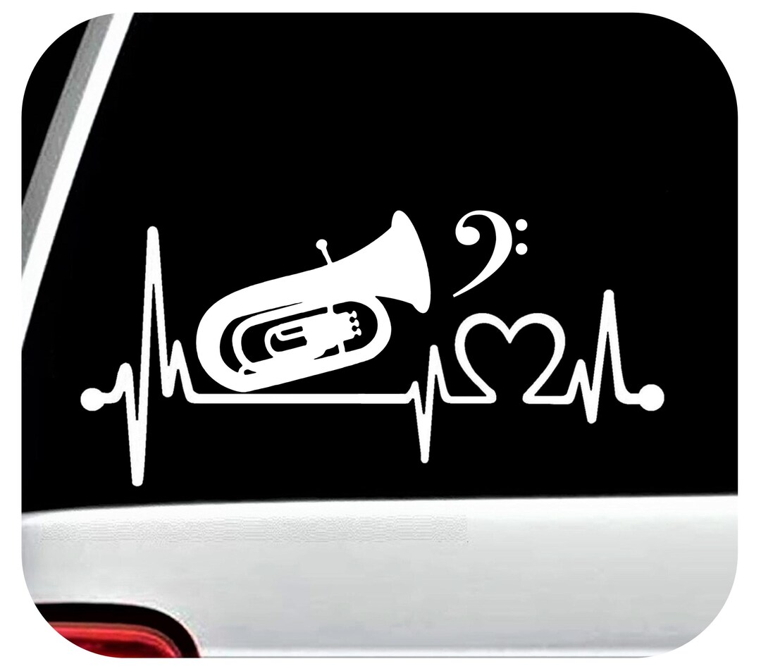 Tuba Bass Clef Decal Sticker Heartbeat Lifeline Marching Band for Car ...