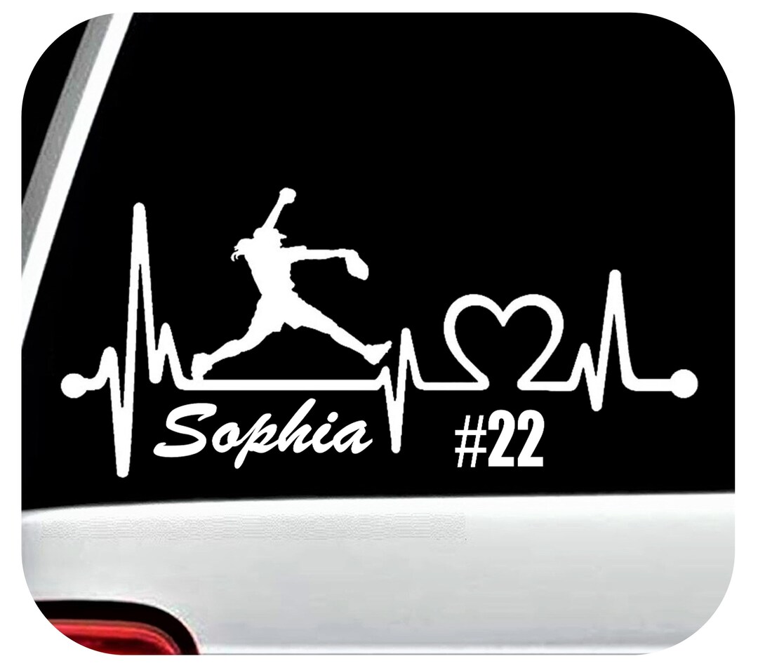 Custom Personalized Softball Girl Pitcher Heartbeat Lifeline Decal ...