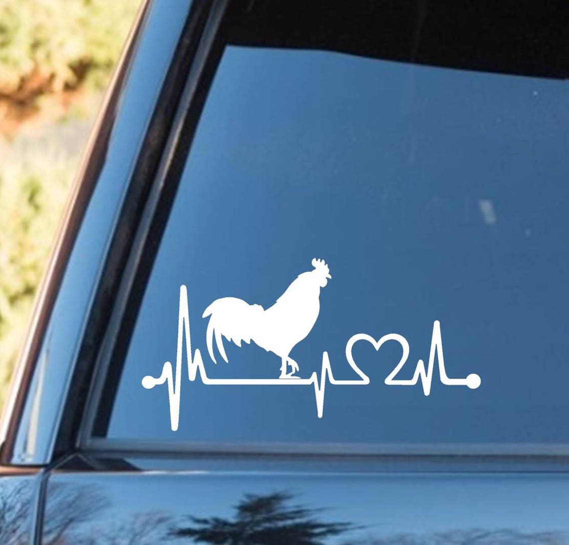 Farm Rooster Heartbeat Lifeline Decal Sticker K1163 Farmhouse | Etsy