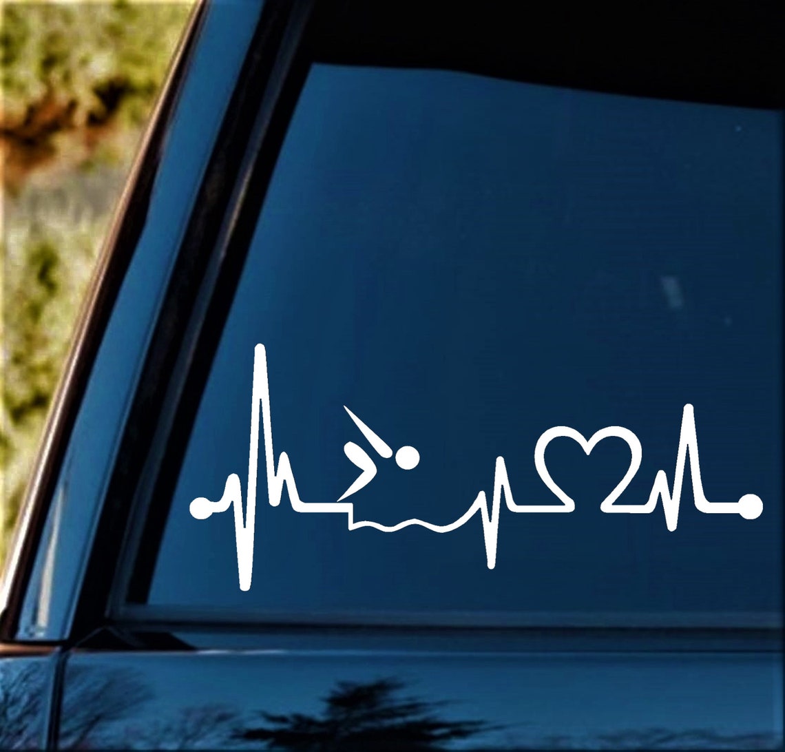 Diving Swimming Swimmer Heartbeat Lifeline Decal Sticker | Water Sports ...