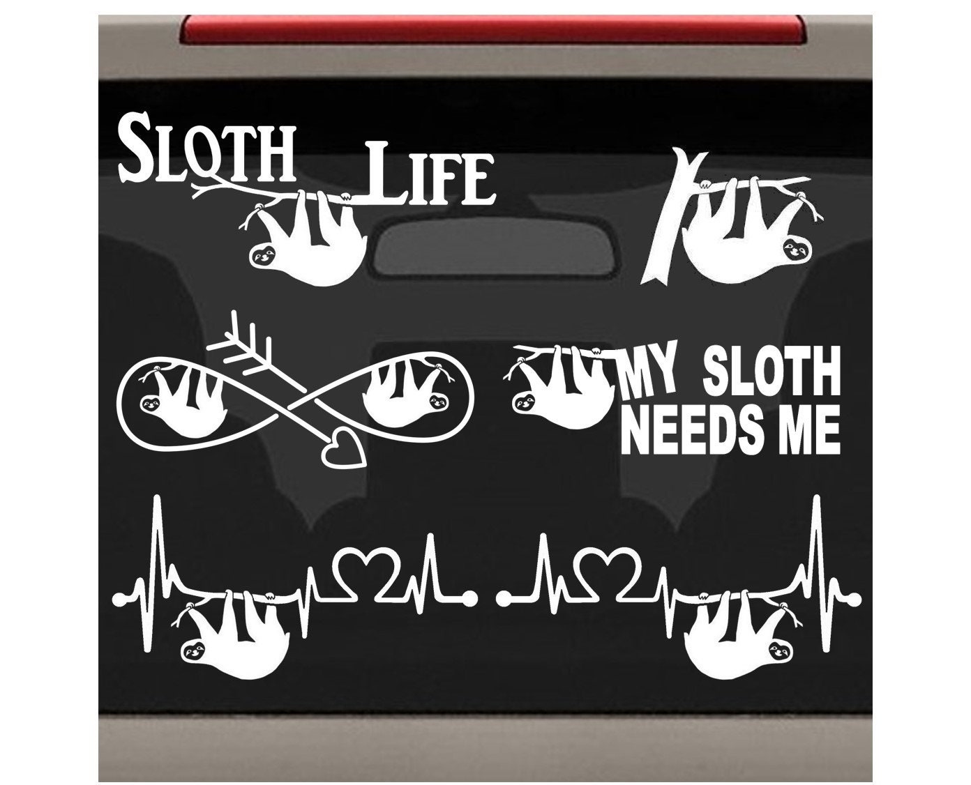 Sloth Decal for Car Window Heartbeat Infinity Sticker Set - Etsy