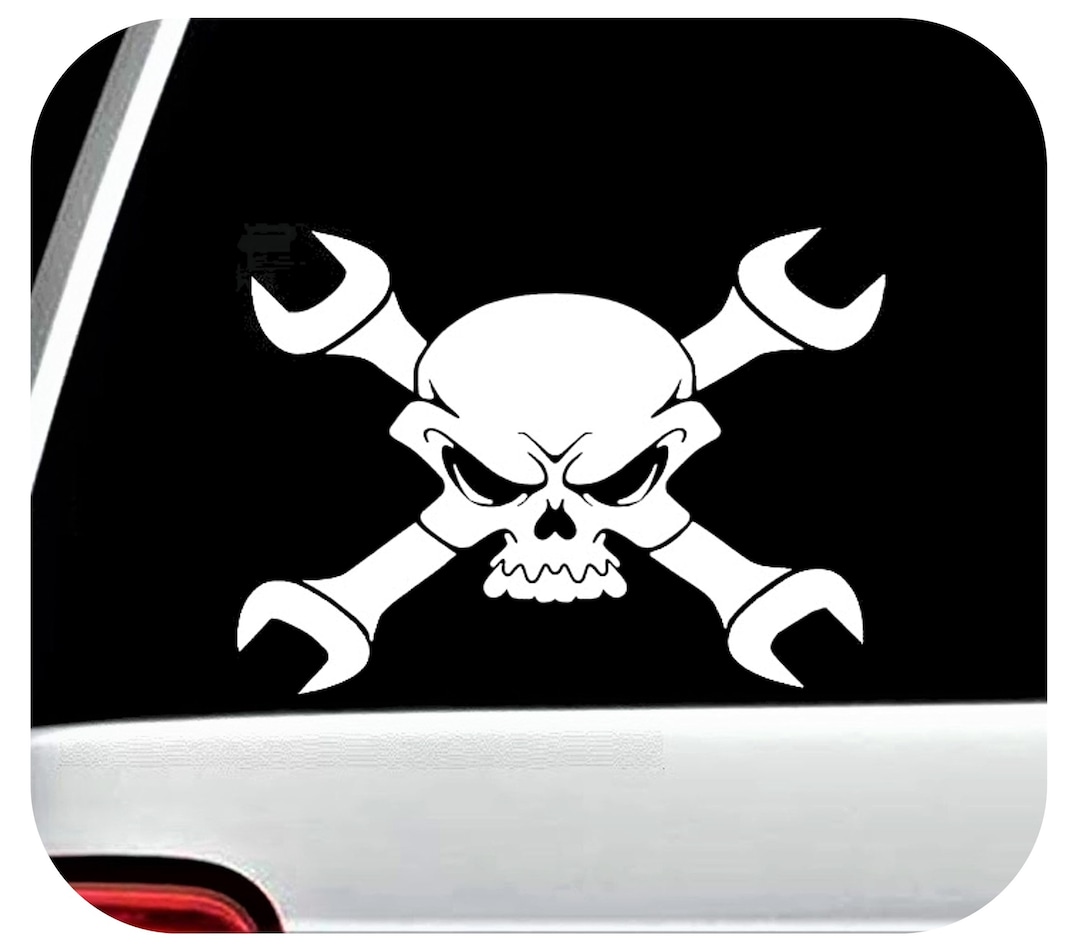 Mechanic Decal | Skull Wrench Crossbones Decal for Car Window | Skull ...
