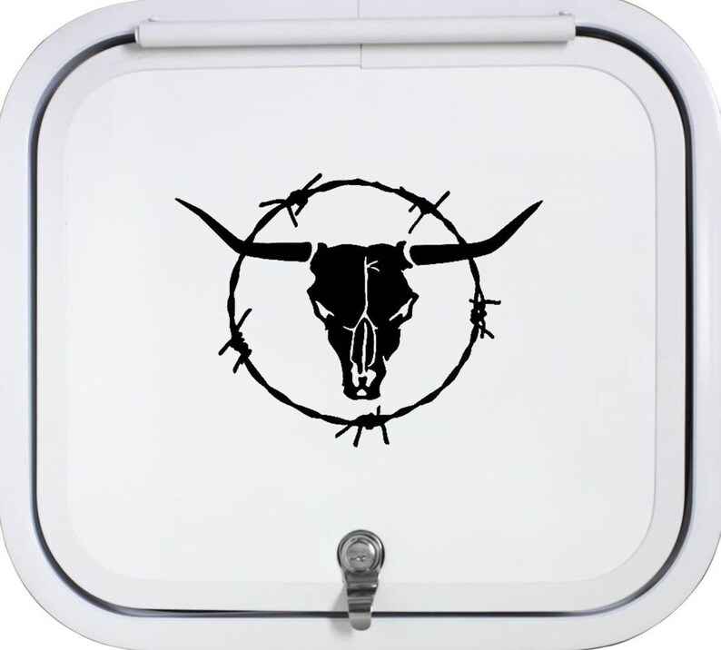 Longhorn Cow Skull Barb Barbed Wire Western Rodeo Decal Sticker ...