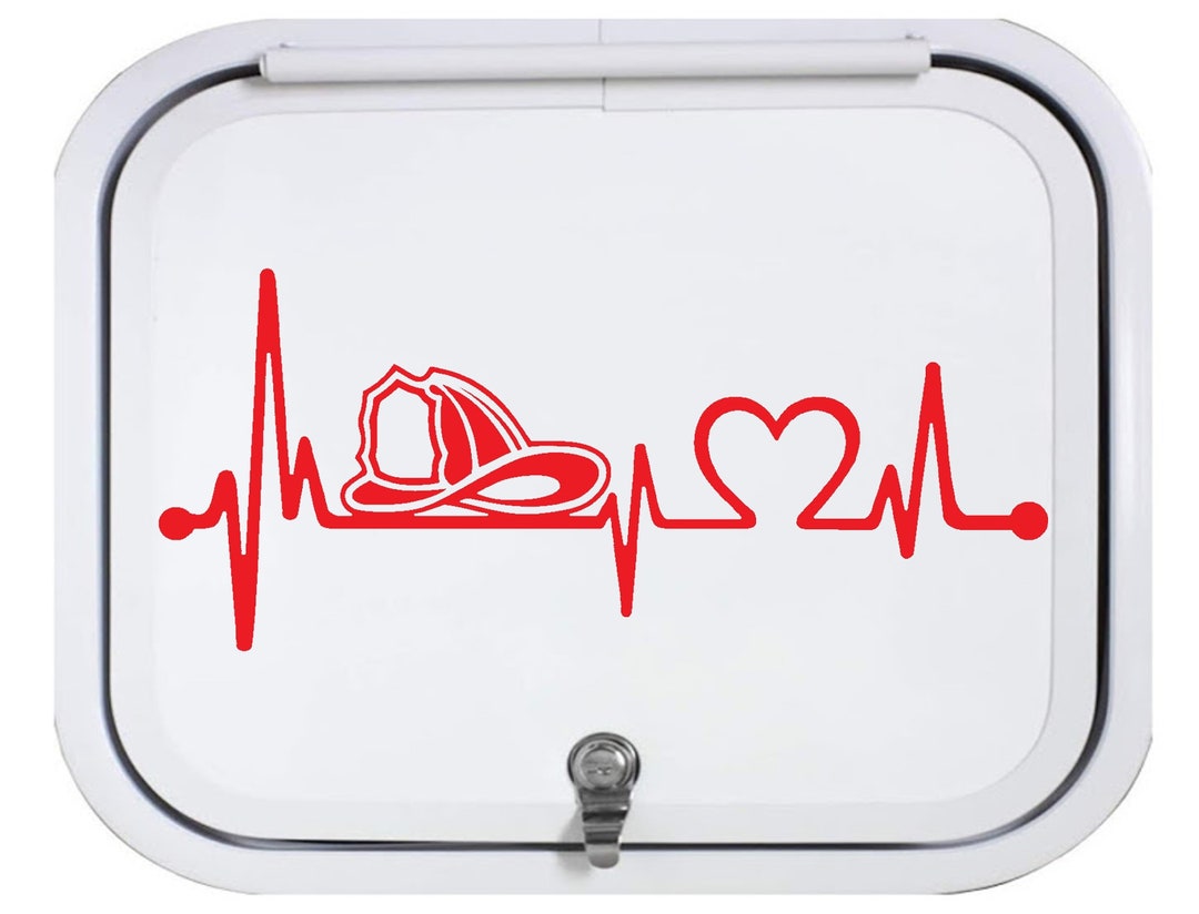 Firefighter Heartbeat Decal | Fireman's Helmet Heartbeat Lifeline ...