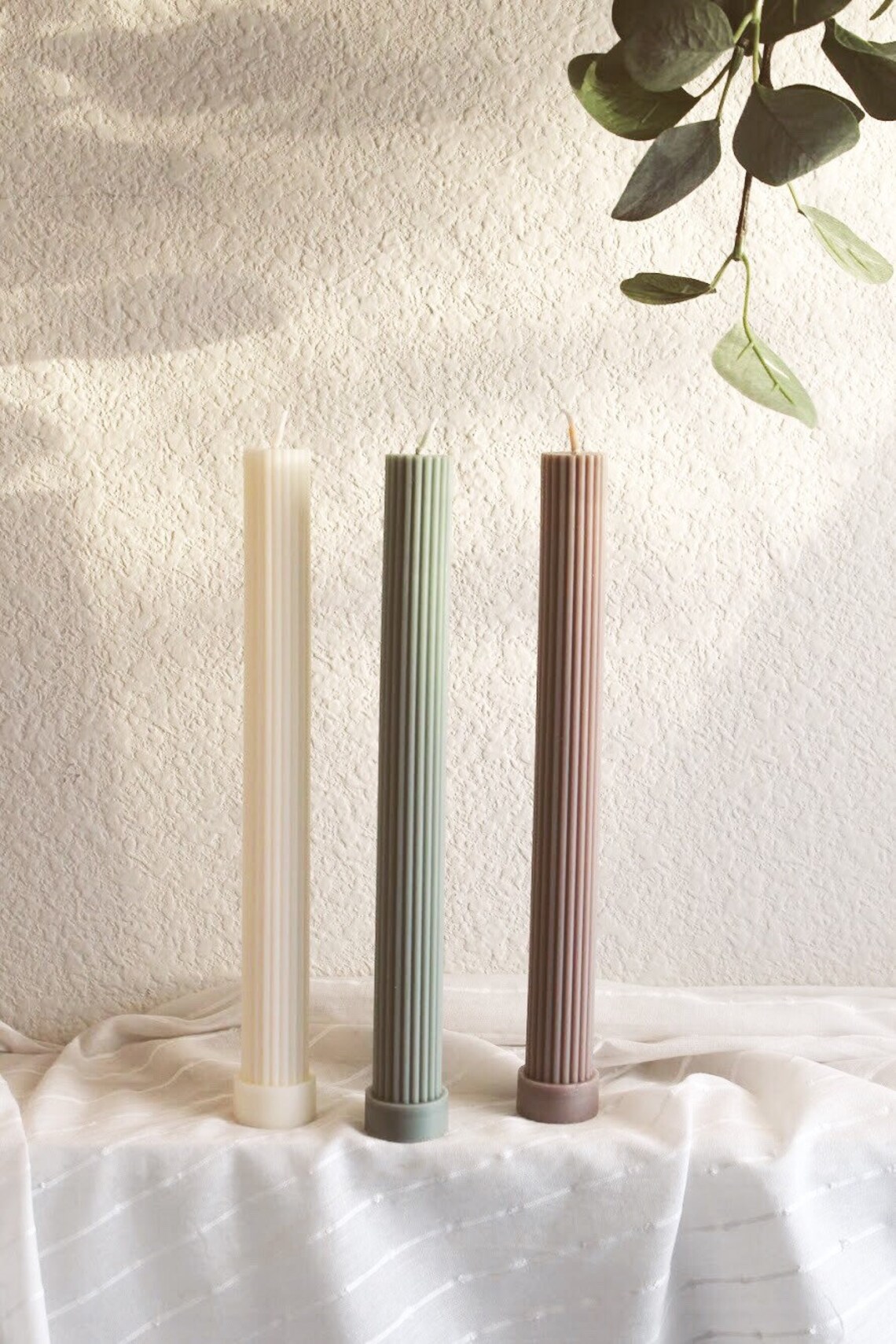 Fluted Pillar Candle Trio | Etsy