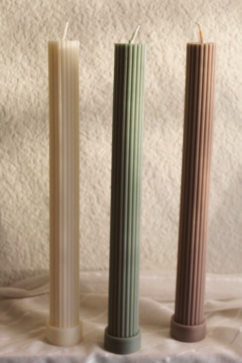 Fluted Pillar Candle Trio | Etsy