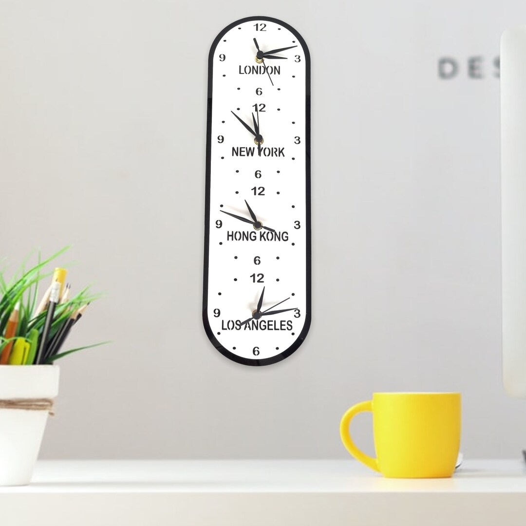 Bespoke Vertical Round TWO, THREE, or FOUR Time Zone Clocks Many Colour ...