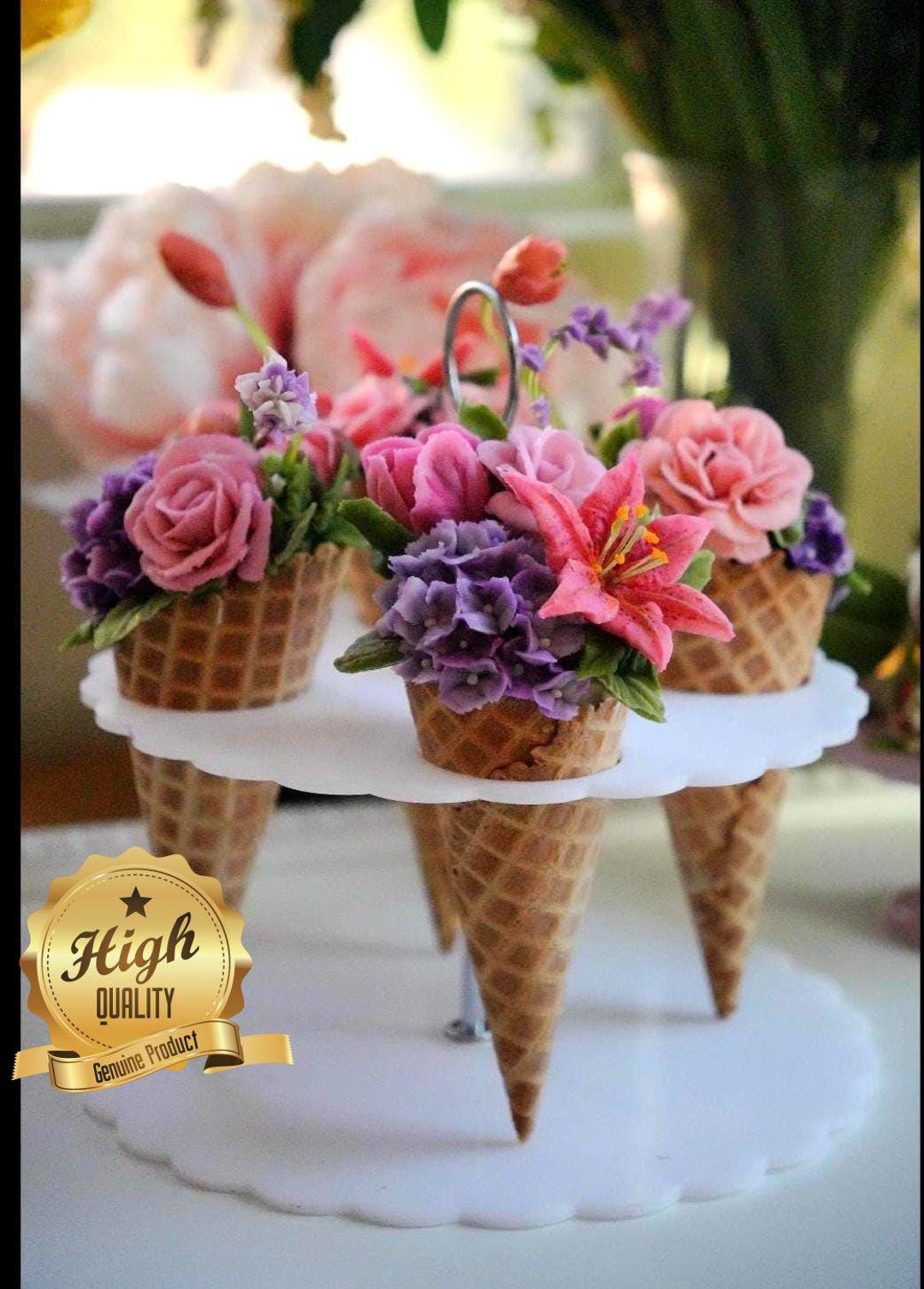 Round Ice Cream Cone / Canape Cone Stands With Handle for Parties ...