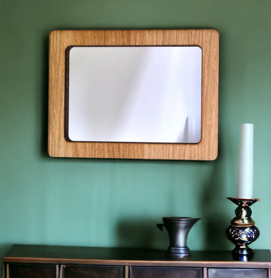 Rounded Corner Rectangle Wooden Framed Mirrors, Choice of Oak, Walnut ...