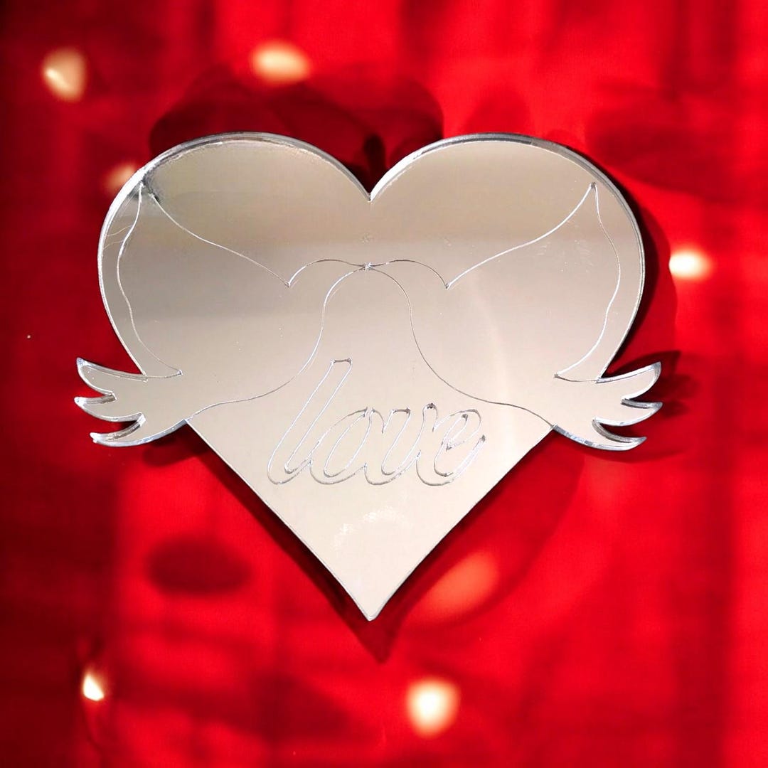 Heart & Doves Love Mirrors, Custom Colours, Sizes, Shapes, Engraving ...