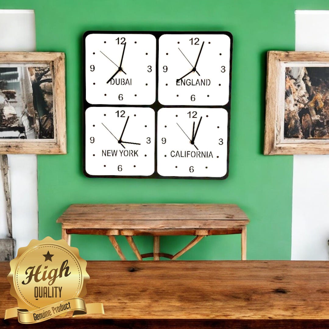 Squares on Square Four Time Zone Clocks - Friend or Family Names or ...