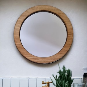 Round Wooden Framed Mirrors, Choice of Oak, Walnut or Cherry, Hooks ...
