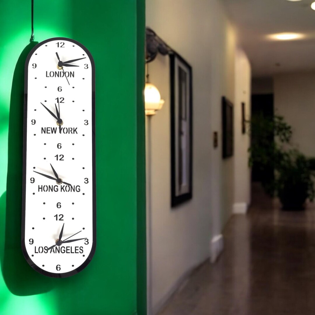 Bespoke Vertical Round TWO, THREE, or FOUR Time Zone Clocks - Many ...