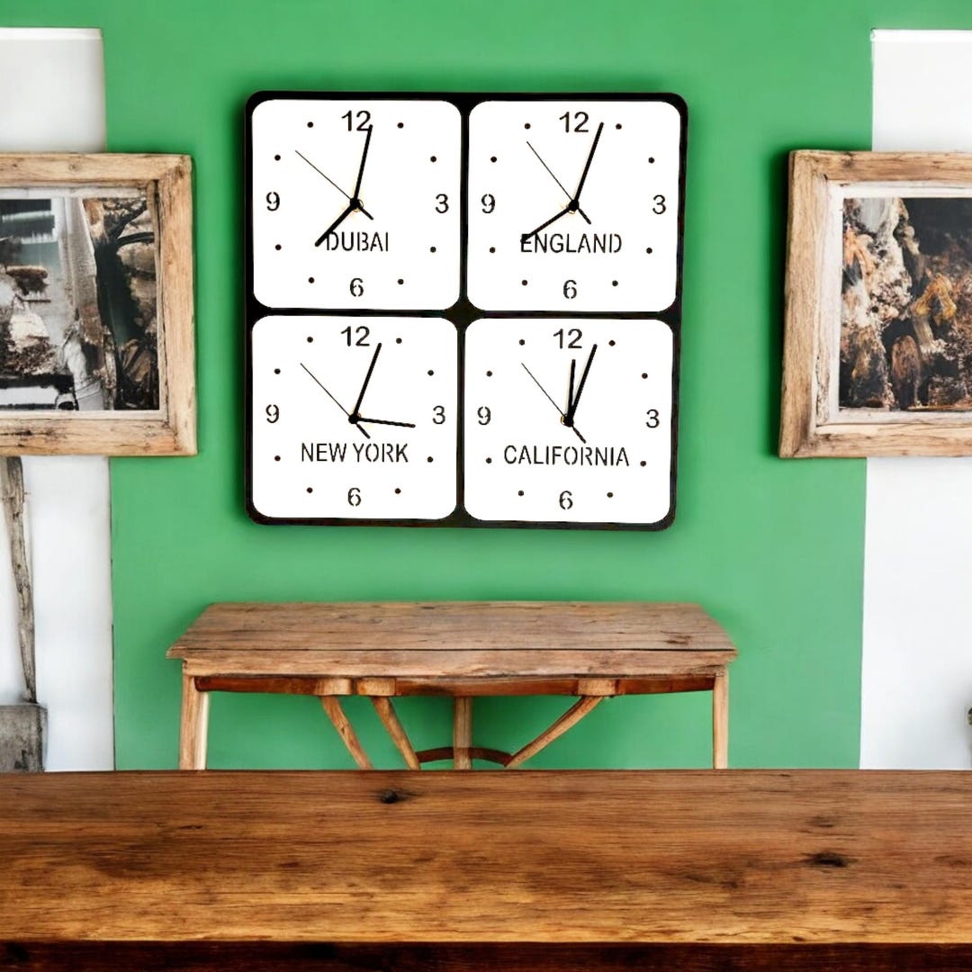 Squares on Square Four Time Zone Clocks Friend or Family Names or ...