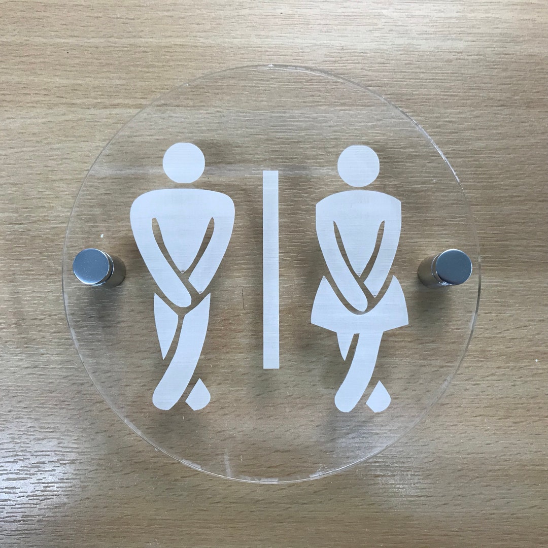 Round Engraved Clear Acrylic Toilet & Bathroom Signs Includes Chrome ...