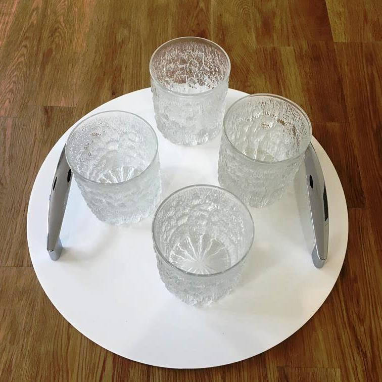 Round Serving Tray with Chrome Handles in White Gloss Finish 3mm Thick ...