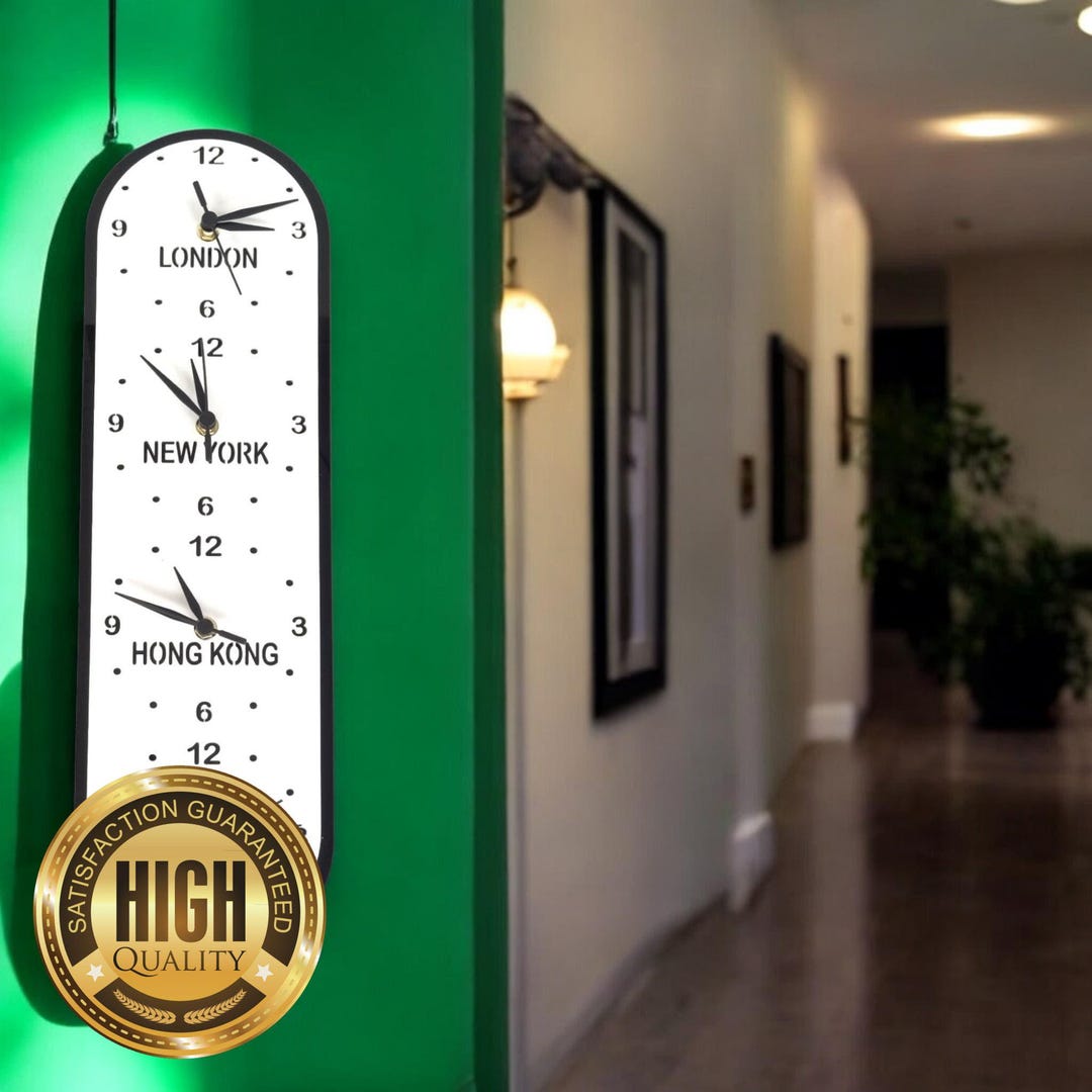 Bespoke Vertical Round TWO, THREE, or FOUR Time Zone Clocks - Many ...