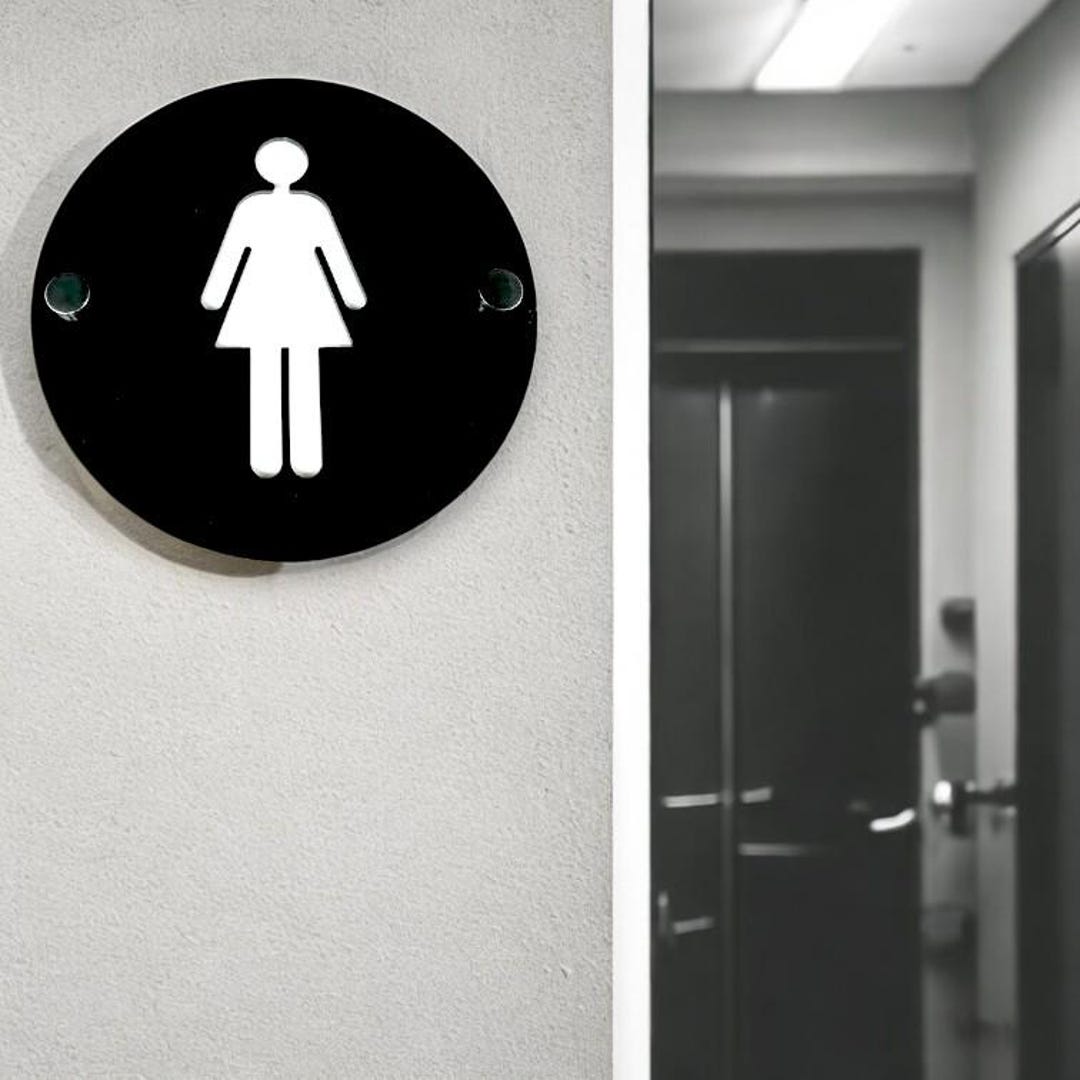 Custom Acrylic Restroom Sign: Wood Veneer, Laser Cut - Etsy