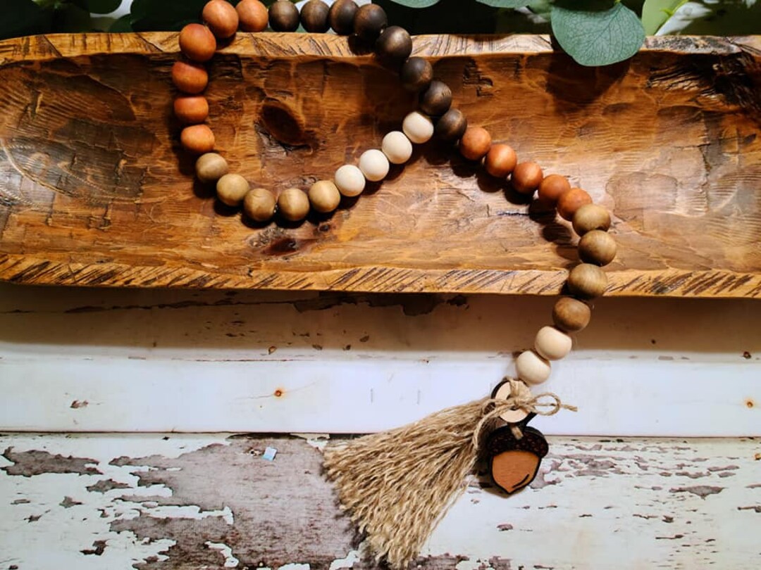 Wood Bead Garland, Bead Garland With Loop, Fall Garland ...