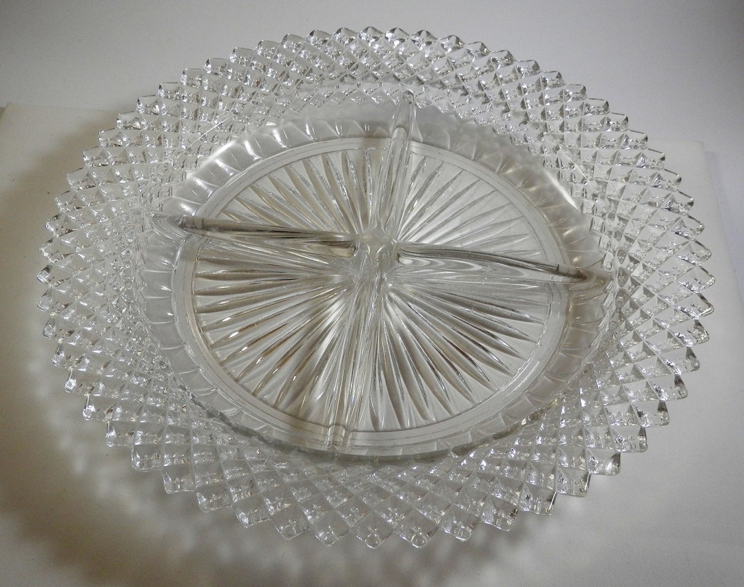 Vintage Clear Glass Divided Relish Serving Plate, Divided Glass Plate ...