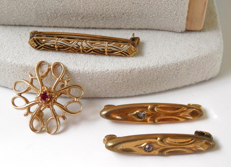 10K Gold Filled Vintage Ruby Pin - Etsy