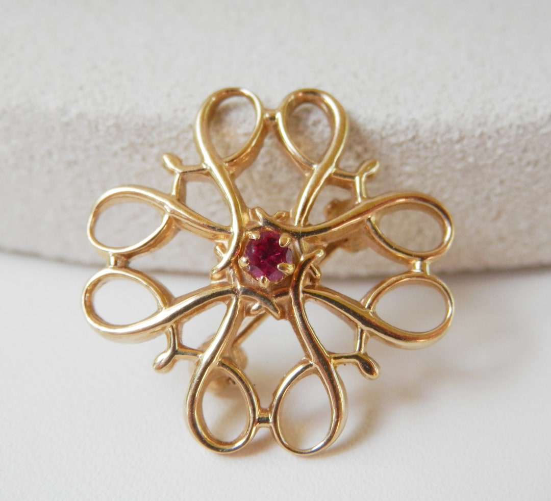 10K Gold Filled Vintage Ruby Pin - Etsy