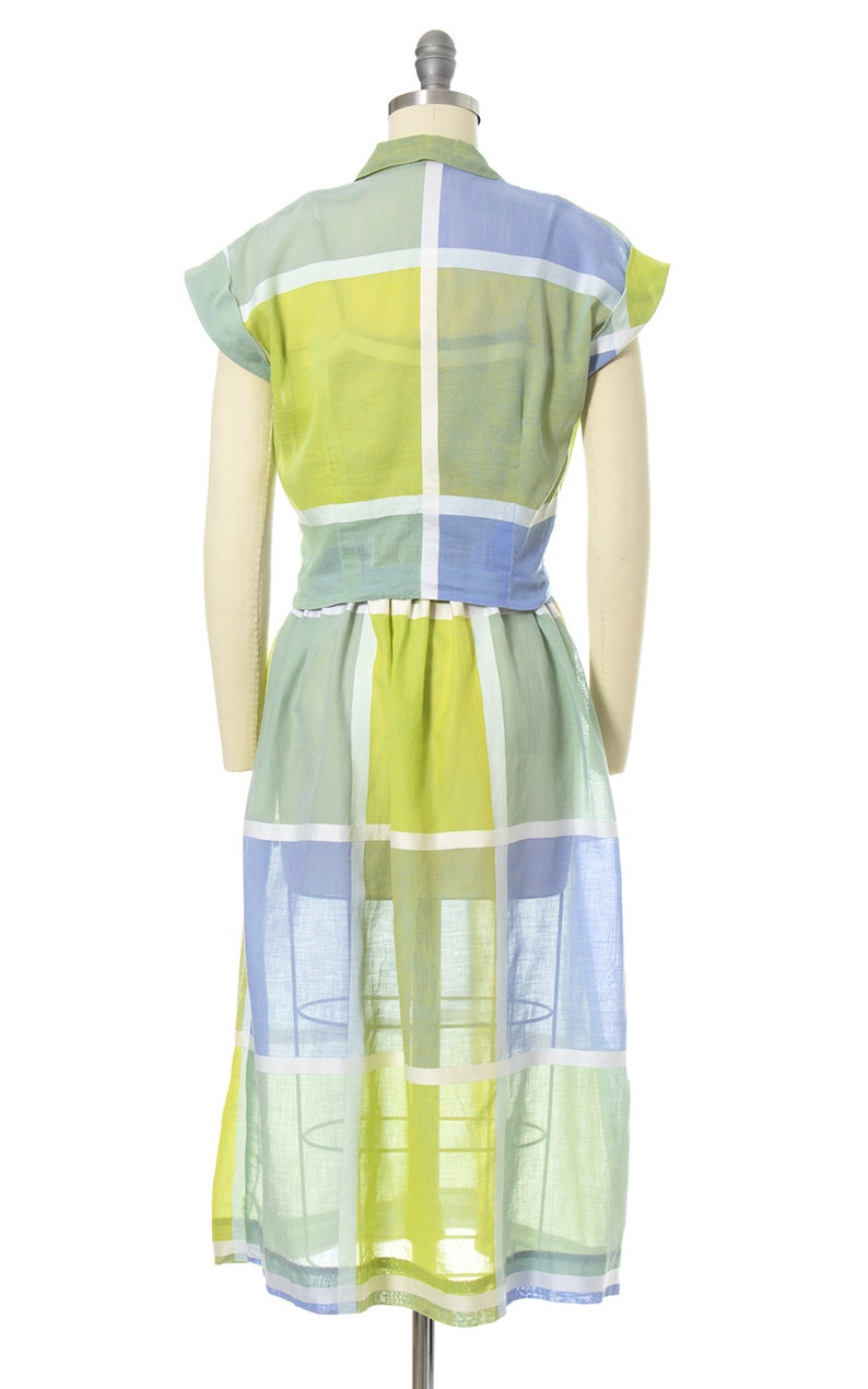 Vintage 1950s Sundress Set | 50s Color Block Windowpane Plaid Sheer ...