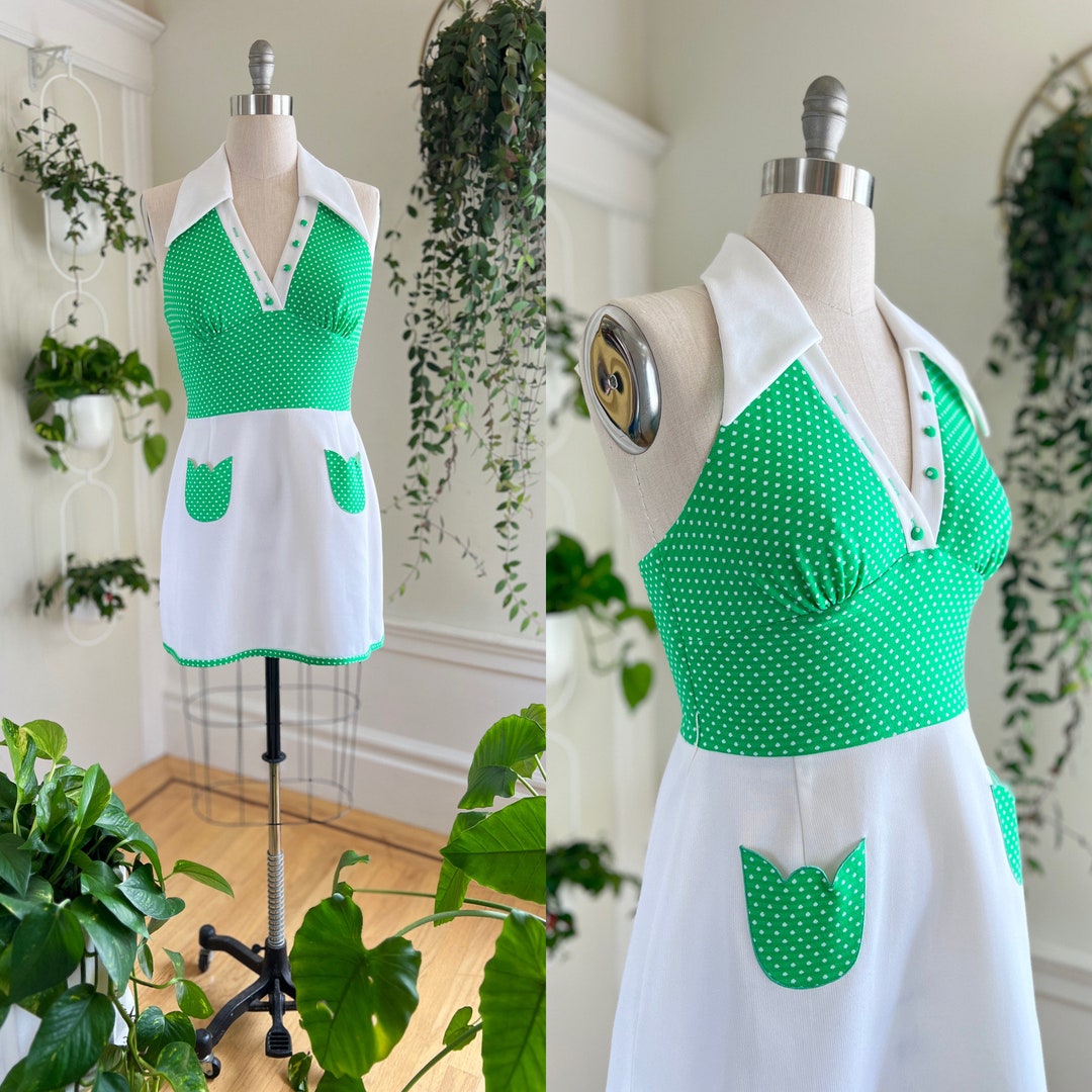 Vintage 1970s Sundress | 70s Floral Tulip Novelty Pockets Halter Polka ...