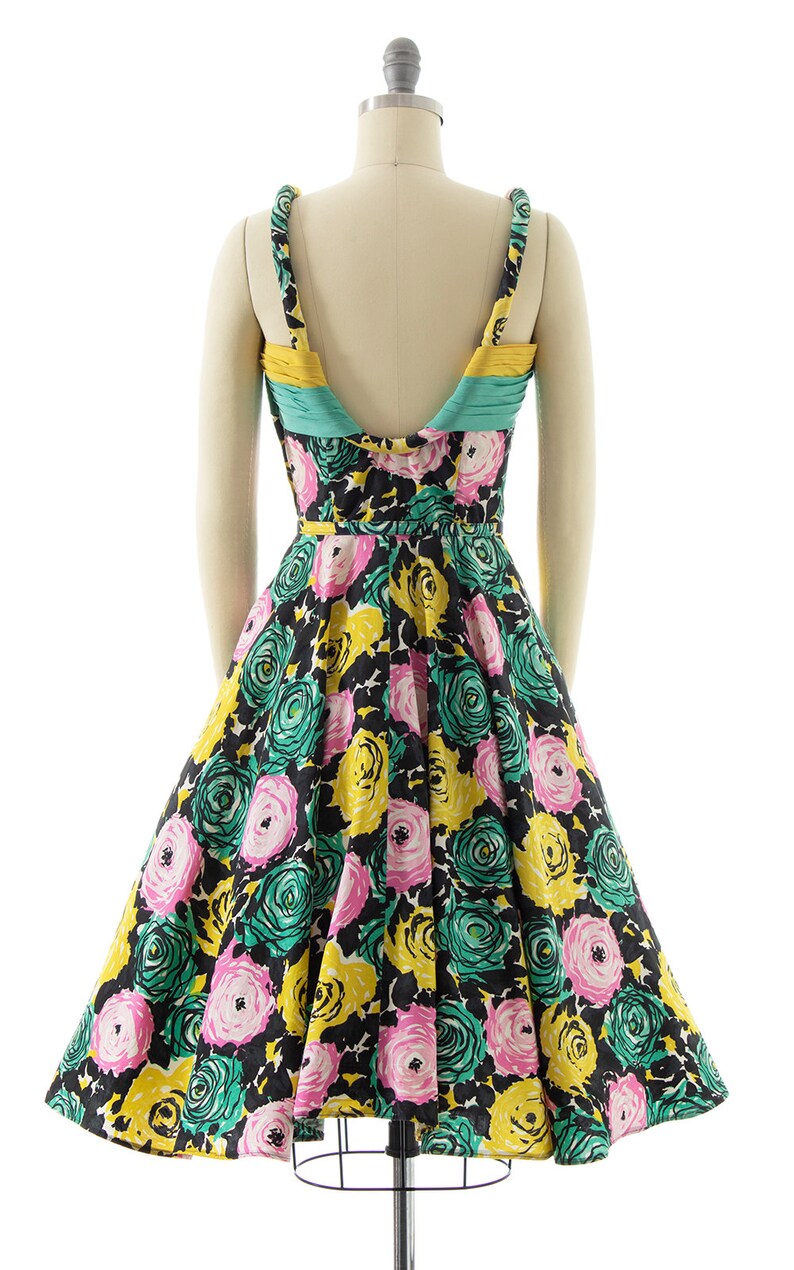 Vintage 1950s Sundress | 50s Rose Floral Printed Cotton Corded Straps ...
