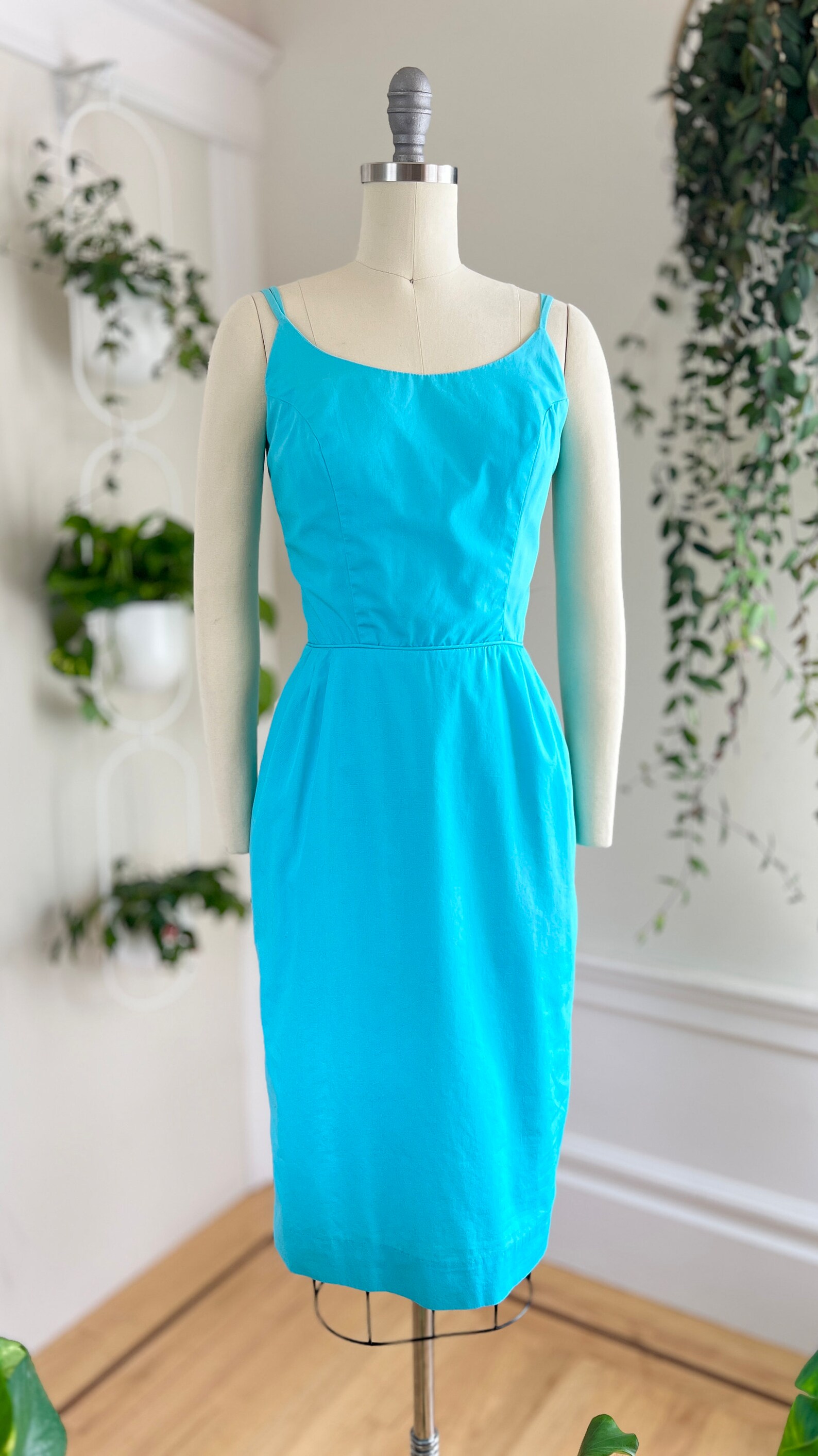 Vintage 1950s 1960s Sundress | 50s 60s Blue Cotton Spaghetti Strap ...