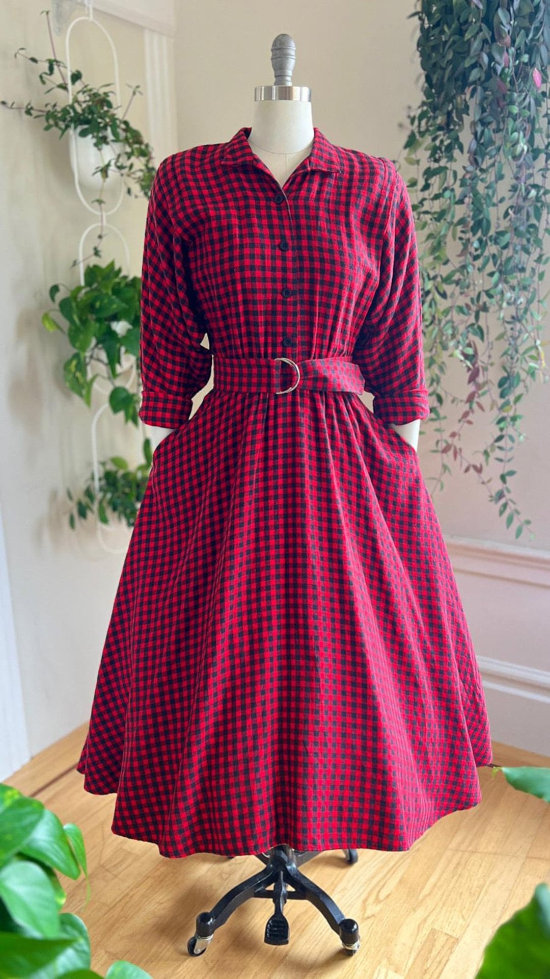Vintage 1990s Shirt Dress 90s Plaid Flannel Shirtwaist Fall Winter Warm ...