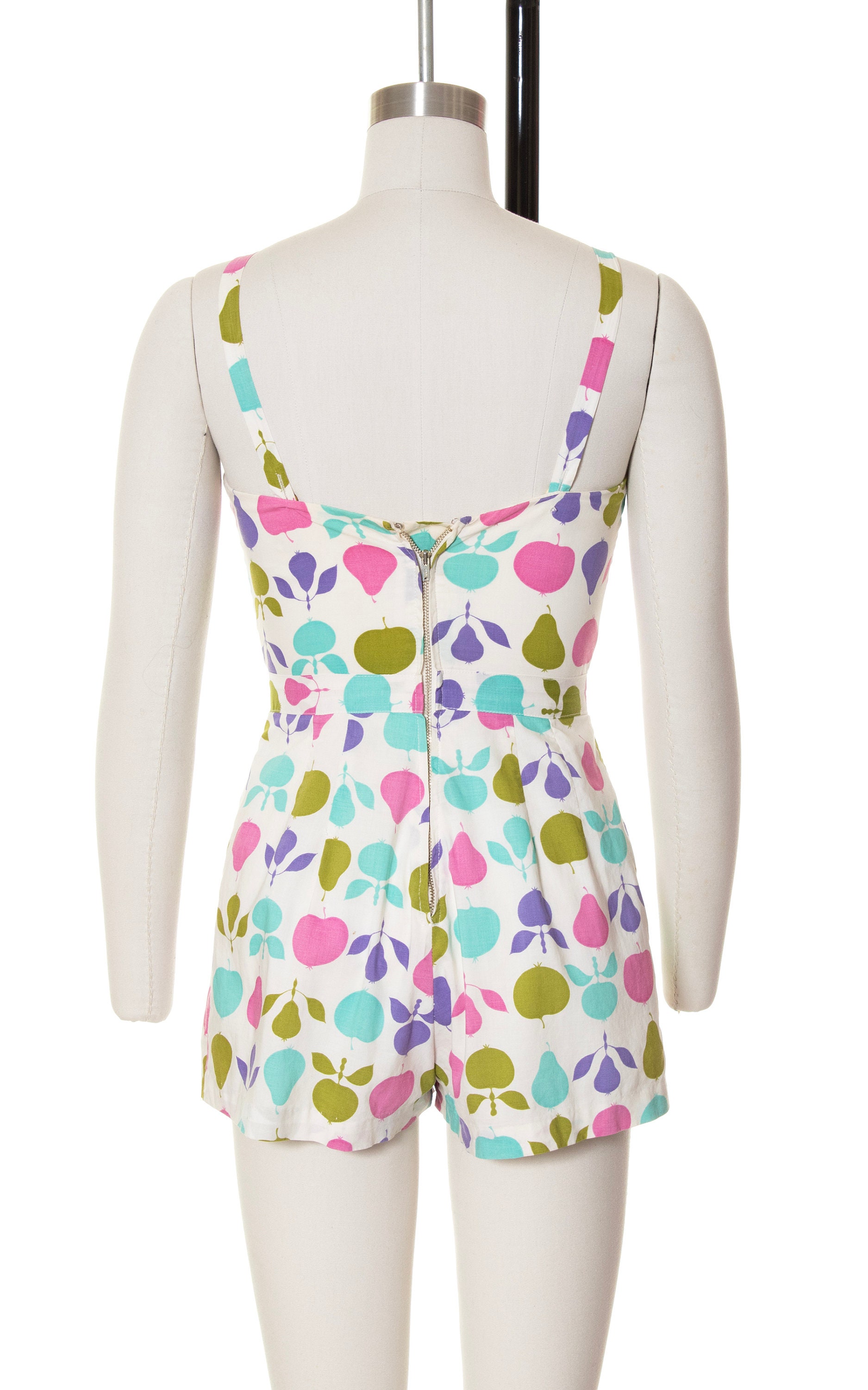 Vintage 1950s Romper | 50s Fruit Novelty Print Cotton Pastel White ...