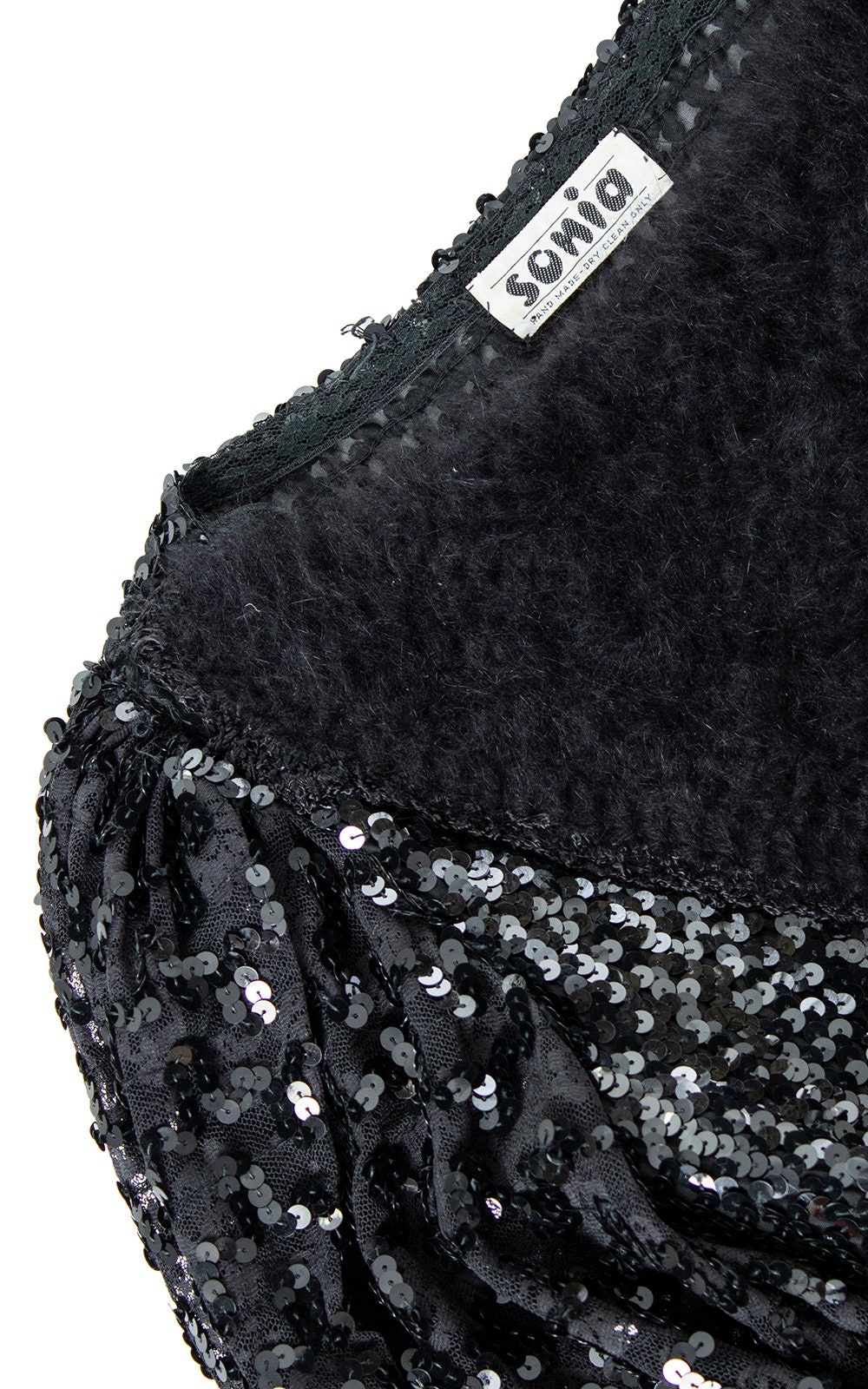 Vintage 1970s 1980s Blouse | 70s 80s Black Sequin Knit Angora Balloon ...