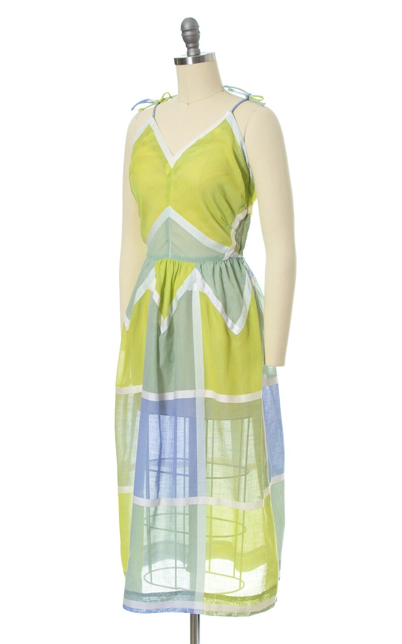 Vintage 1950s Sundress Set | 50s Color Block Windowpane Plaid Sheer ...