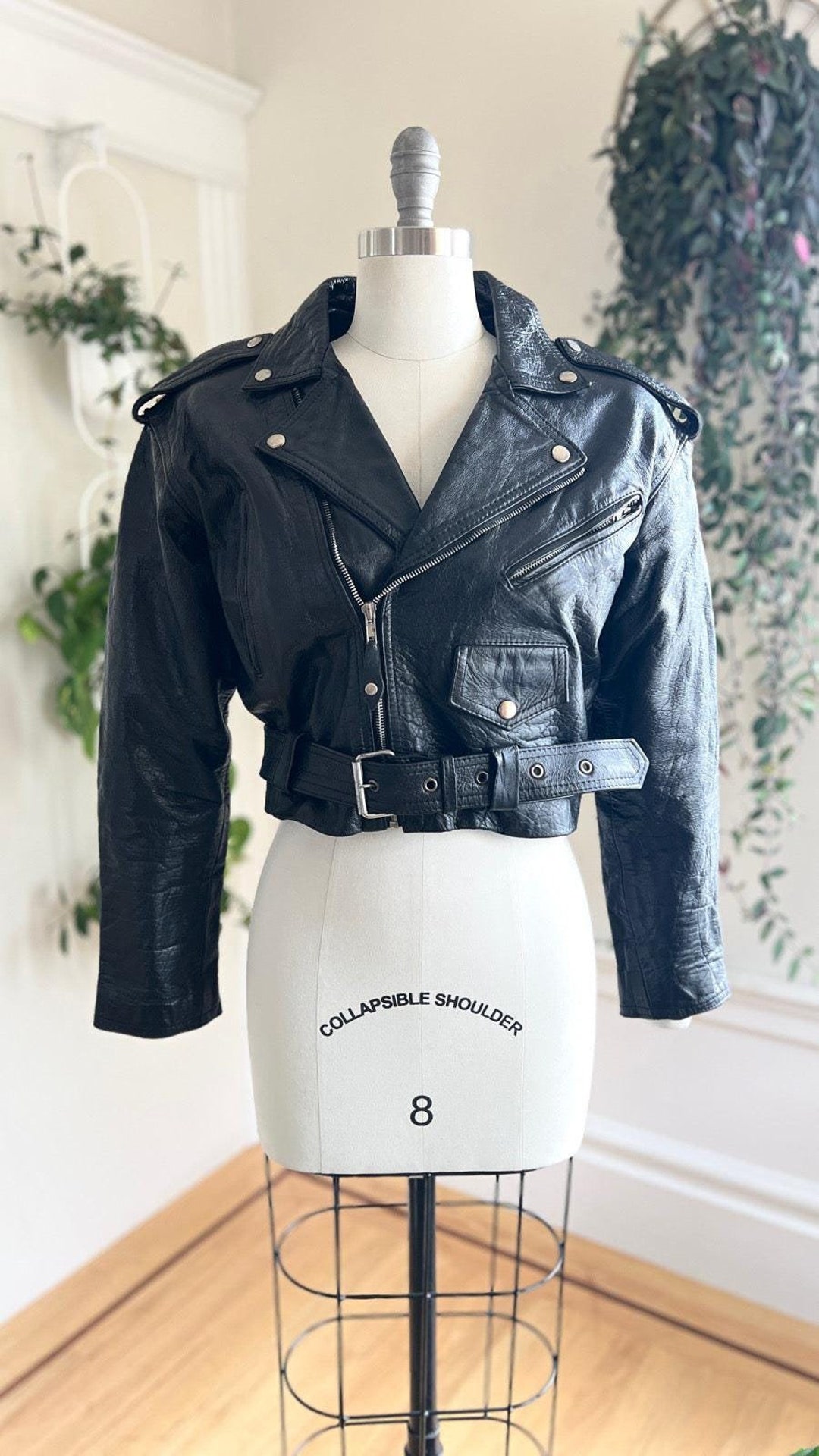 Vintage 1980s 1990s Leather Jacket 80s 90s Cropped Black Genuine ...