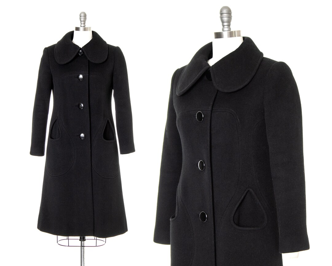 Vintage 1960s Coat | 60s PIERRE CARDIN Black Wool Cashmere Mod Space ...