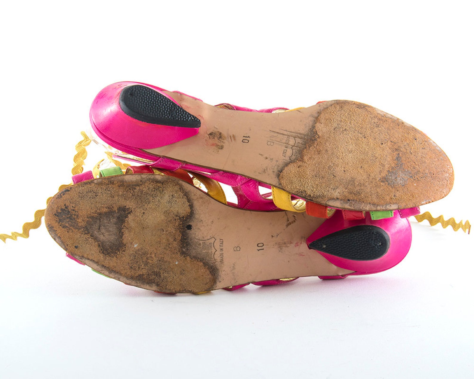 Vintage 1980s Sandals | 80s Strappy Leather Suede Rainbow Peep Toe Lace ...