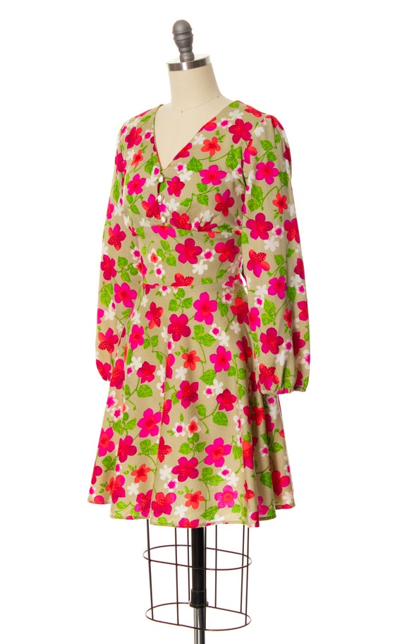 Vintage 1960s 1970s Mini Dress | 60s 70s Floral Print… - Gem
