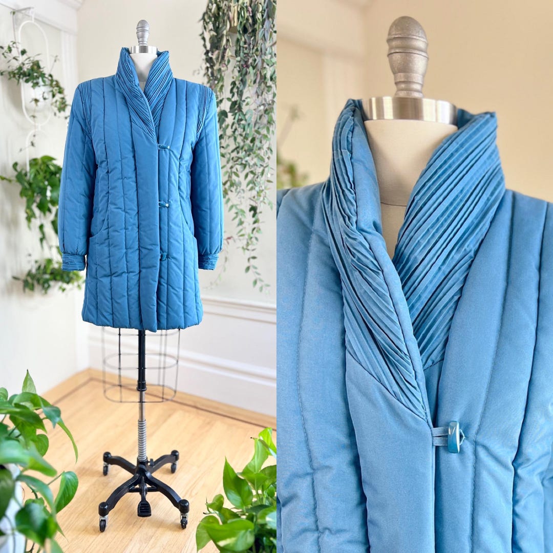 Vintage 1980s Puffer Coat | 80s Blue Quilted Down-feel Winter Ski Snow ...