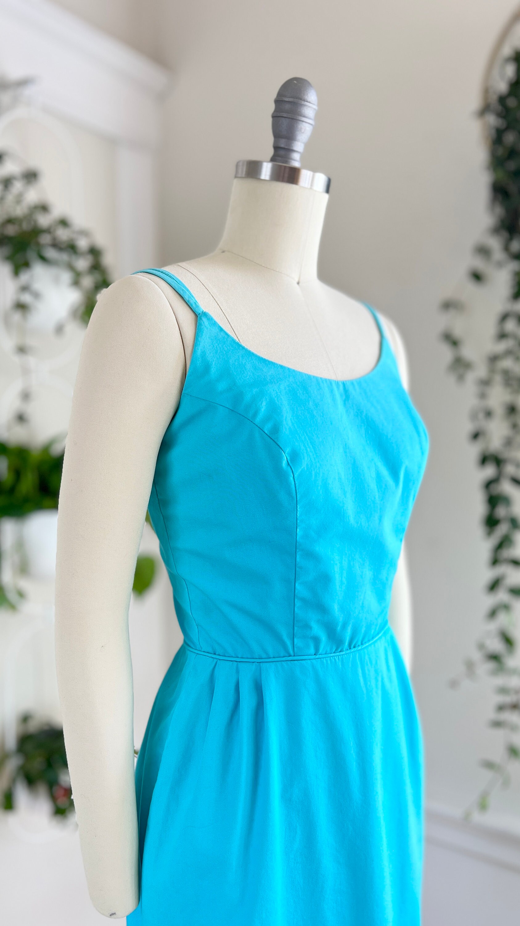 Vintage 1950s 1960s Sundress | 50s 60s Blue Cotton Spaghetti Strap ...