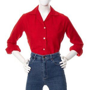 Vintage 1950s Blouse | 50s Red Wool Cotton Button up "man Tailored ...
