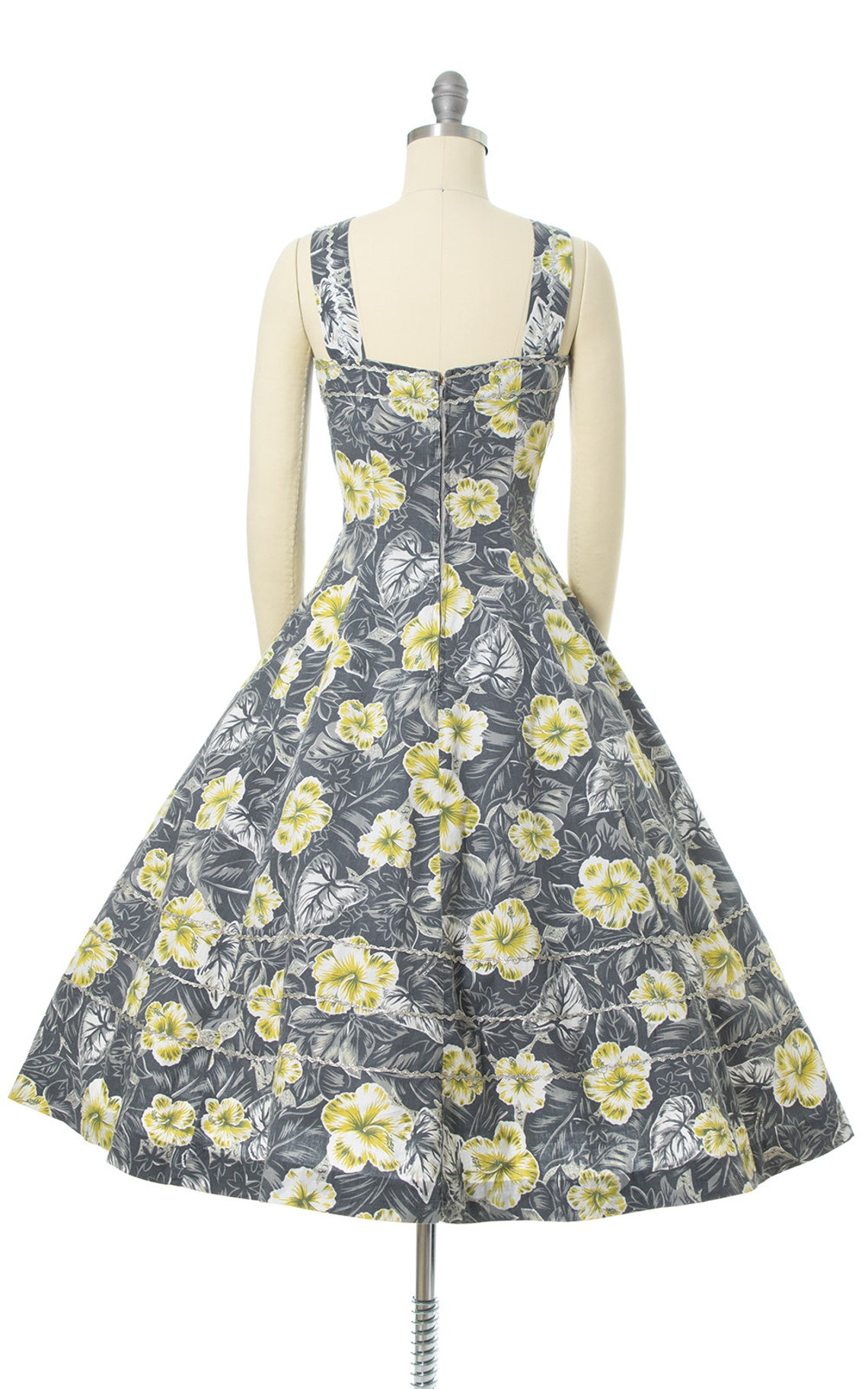 Vintage 1950s Sundress | 50s Hawaiian Floral Hibiscus Printed Cotton ...
