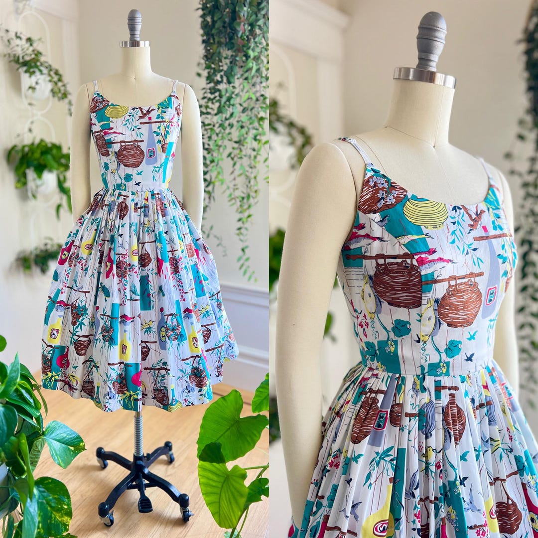 Vintage 1950s Style Sundress | DOLLZ & DAMES Novelty Print Cotton ...