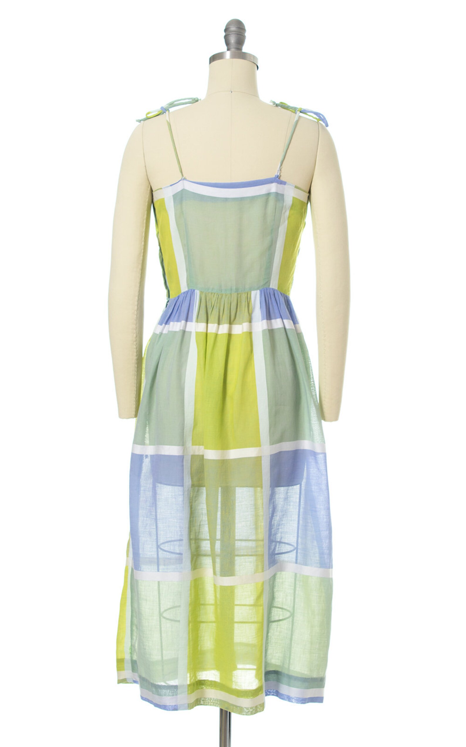Vintage 1950s Sundress Set | 50s Color Block Windowpane Plaid Sheer ...