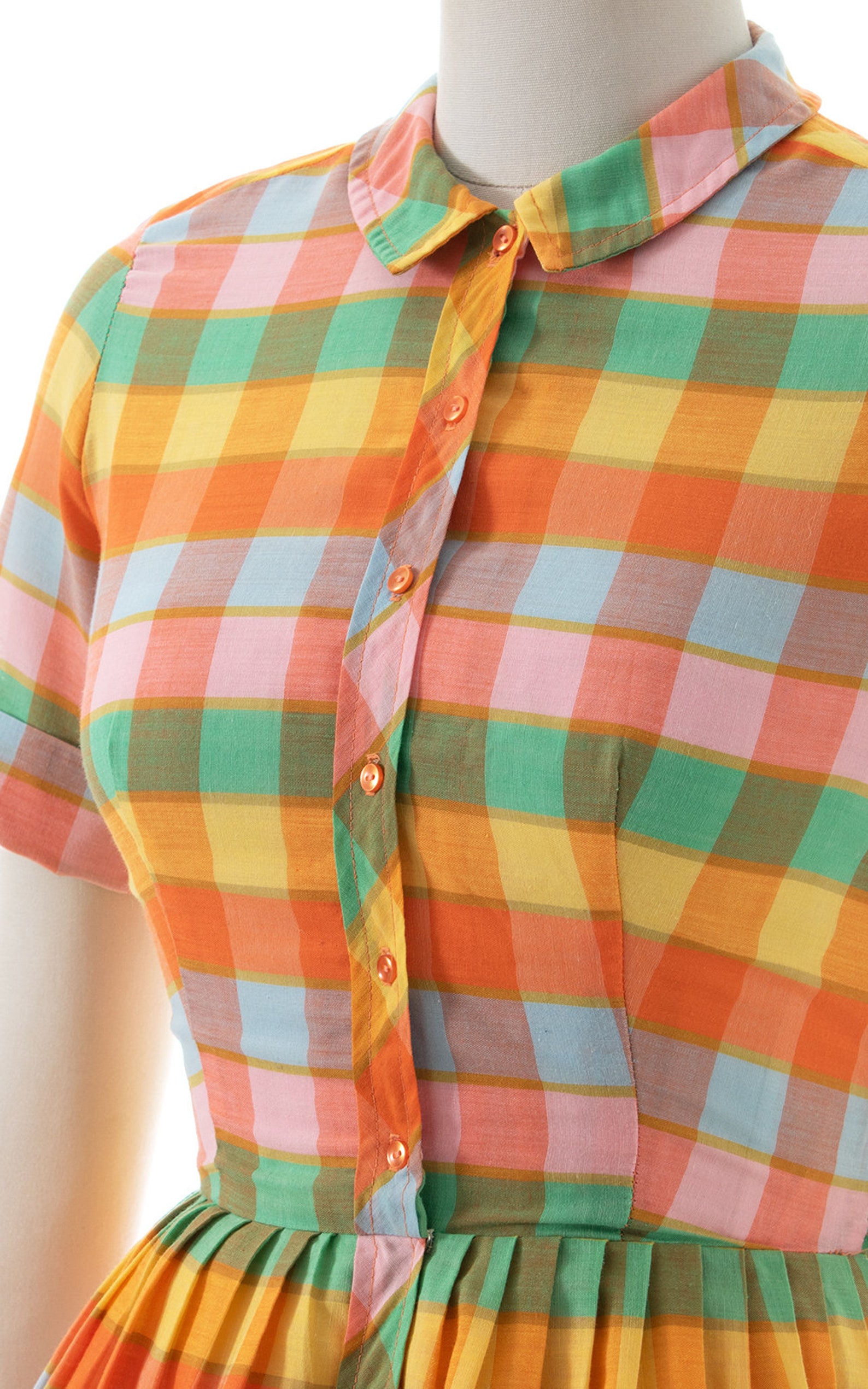 Vintage 1950s 1960s Shirt Dress 50s 60s Rainbow Plaid Cotton - Etsy