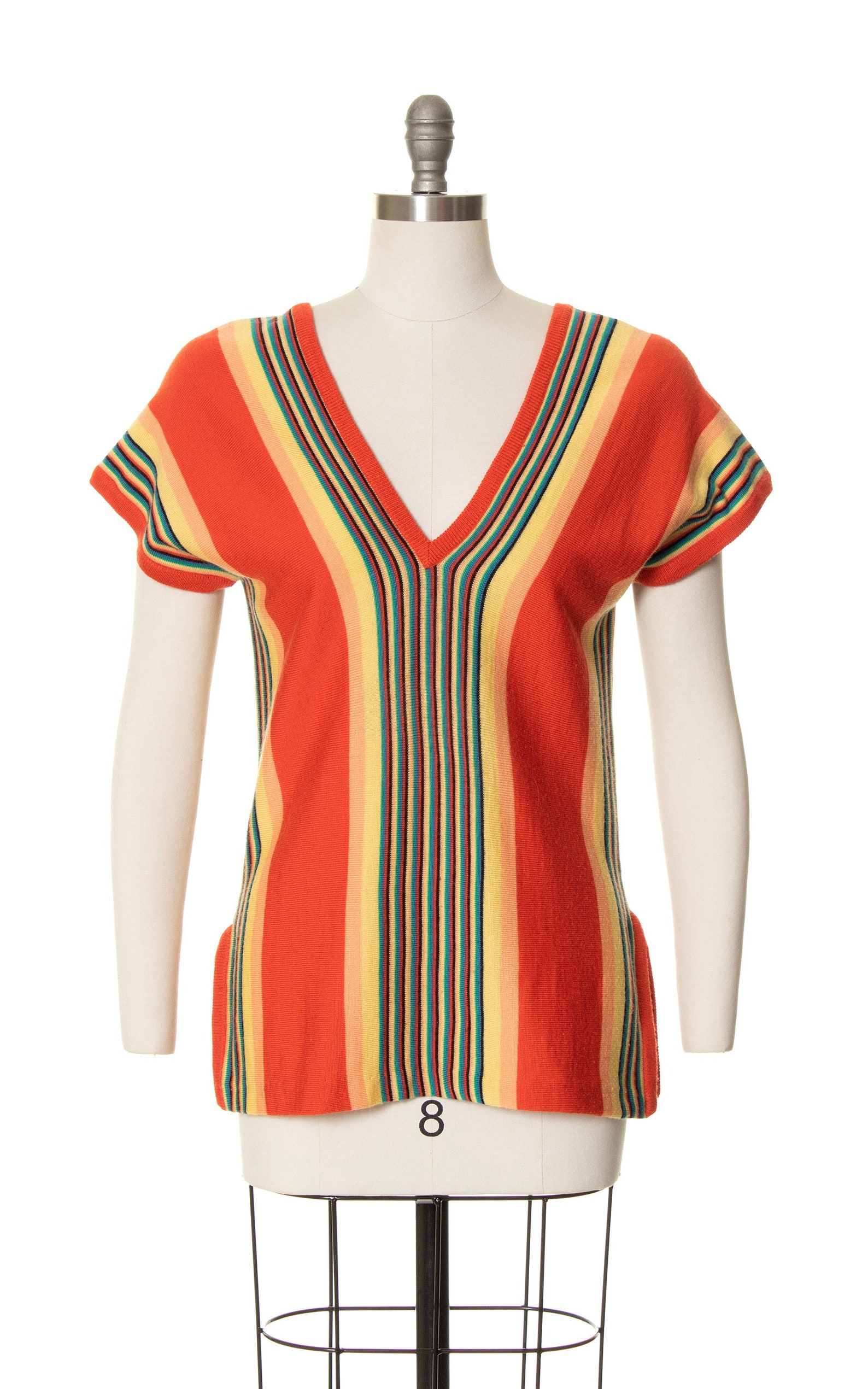 Vintage 1970s Sweater | 70s Rainbow Striped Knit Acrylic Pullover Retro ...