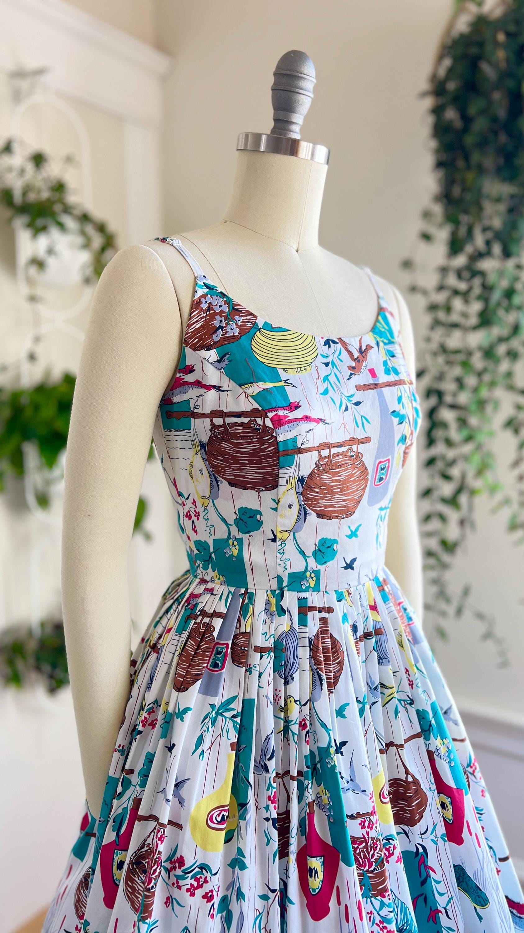 Vintage 1950s Style Sundress | DOLLZ & DAMES Novelty Print Cotton ...