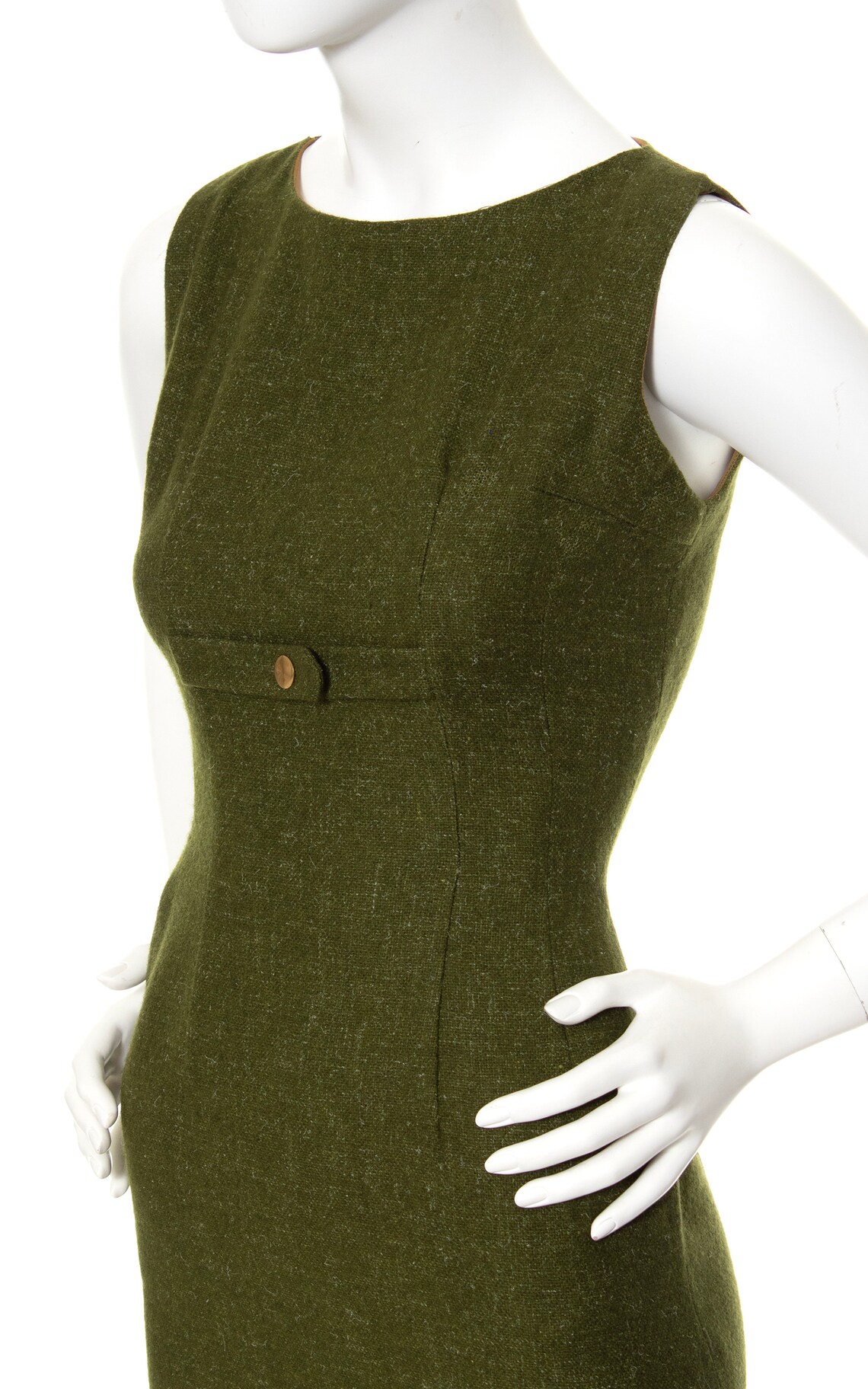 Vintage 1960s Dress | 60s Wool Dark Olive Green Wiggle Sheath Work ...